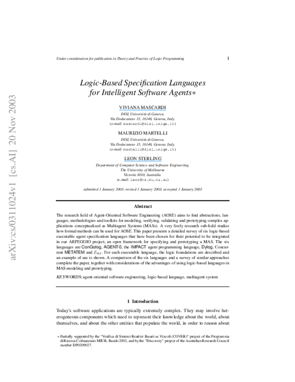(PDF) Survey of Logic-based Languages for Multiagent Systems