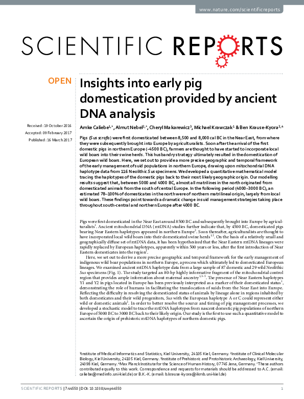 (PDF) Insights into early pig domestication provided by ancient DNA ...