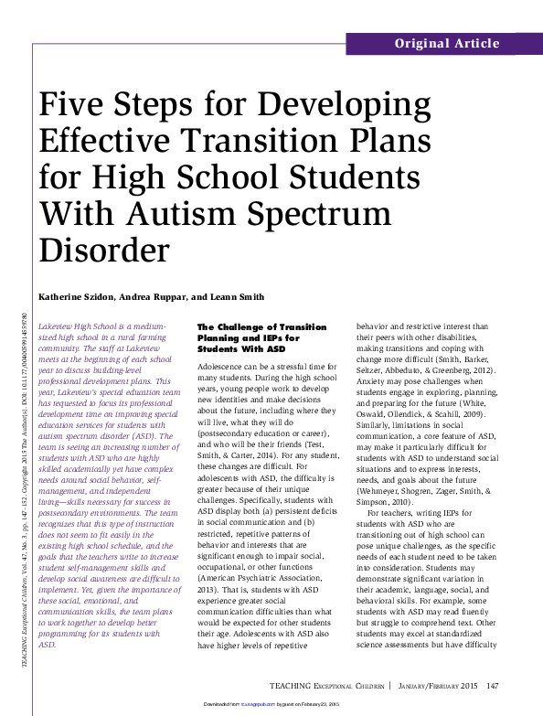 (PDF) Five steps for developing effective transition plans for high ...
