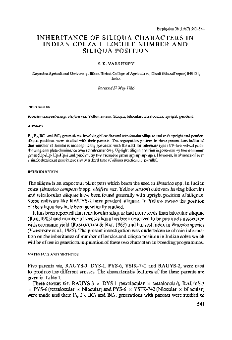 (PDF) Inheritance of siliqua characters in Indian colza I. Locule ...