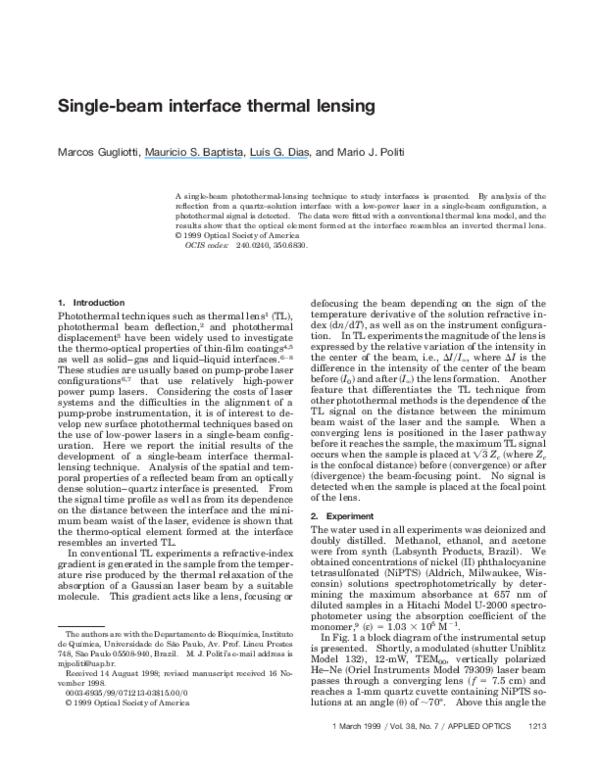 (PDF) Single-Beam Interface Thermal Lensing