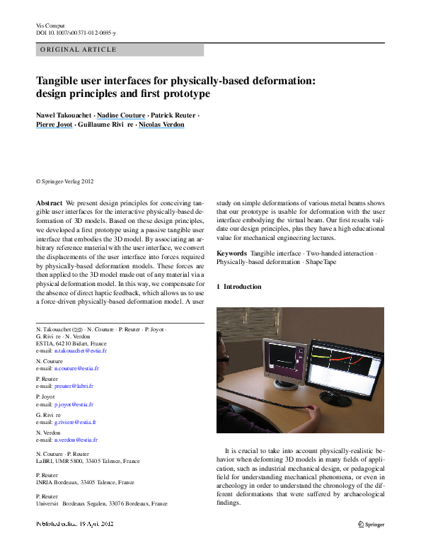 Pdf Tangible User Interfaces For Physically Based Deformation Design Principles And First