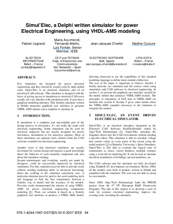 (PDF) Simul’Elec, a Delphi written simulator for power Electrical Engineering, using VHDL-AMS ...