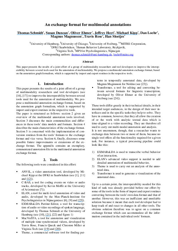 (PDF) An Exchange Format for Multimodal Annotations