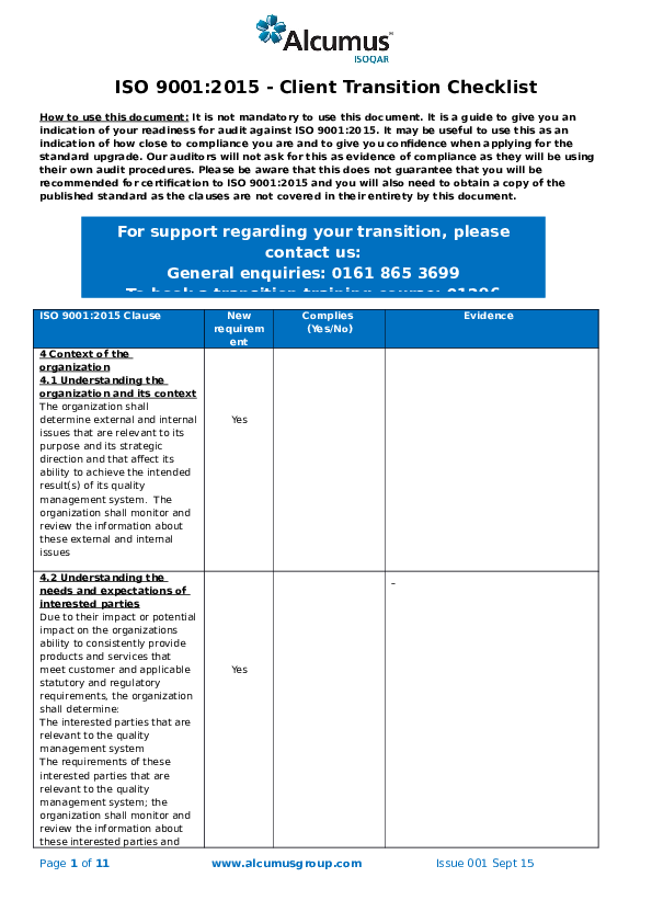 (DOC) ISO 9001:2015 -Client Transition Checklist
