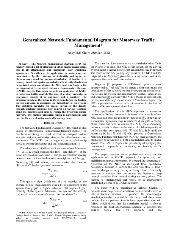 (PDF) Generalized Network Fundamental Diagram for motorway traffic ...