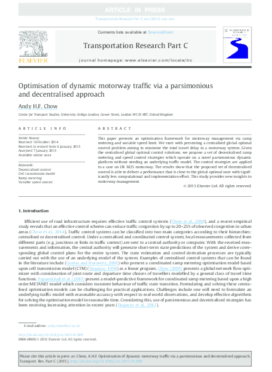 (PDF) Optimisation of dynamic motorway traffic via a parsimonious and ...