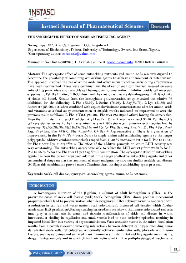 (PDF) The Synergistic Effect of Some Antisickling Agents