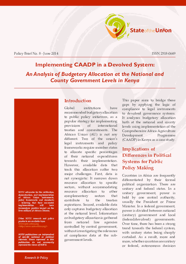 (PDF) Implementing CAADP in a Devolved System: An Analysis of Budgetary ...