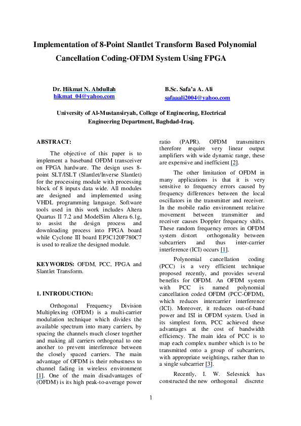 (PDF) Implementation of 8-point Slantlet transform based polynomial cancellation coding-OFDM ...