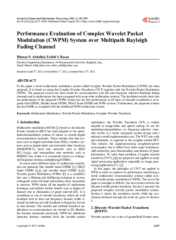 Pdf Performance Evaluation Of Complex Wavelet Packet Modulation Cwpm
