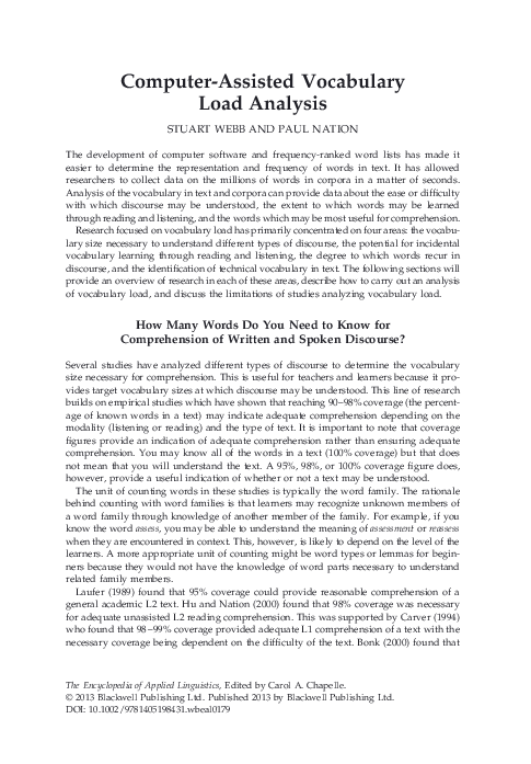 (PDF) Computer-Assisted Vocabulary Load Analysis