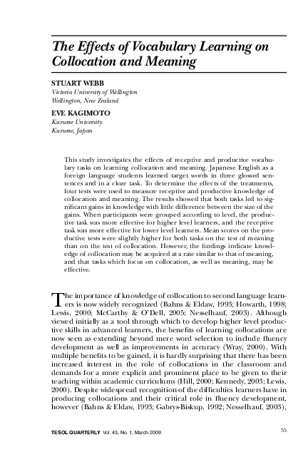 (PDF) The Effects of Vocabulary Learning on Collocation and Meaning