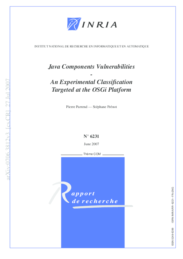 Pdf Java Components Vulnerabilities An Experimental Classification Targeted At The Osgi Platform