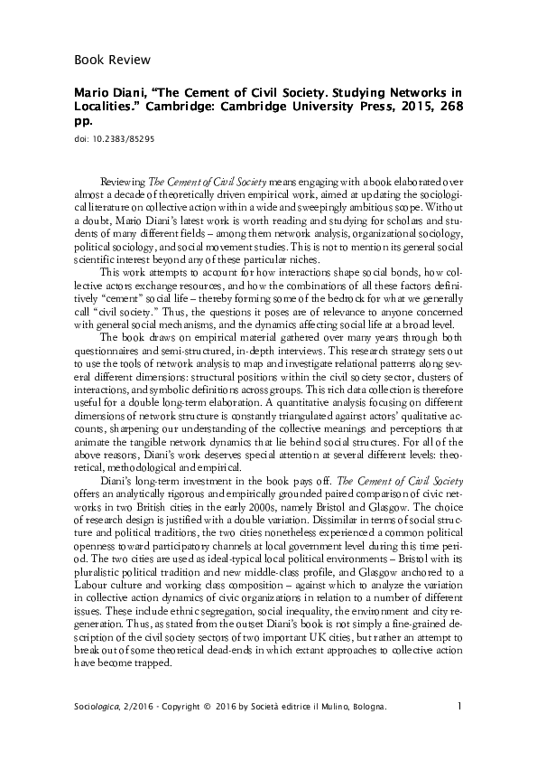 (PDF) Book Review: Mario Diani, The Cement of Civil Society. Studying ...