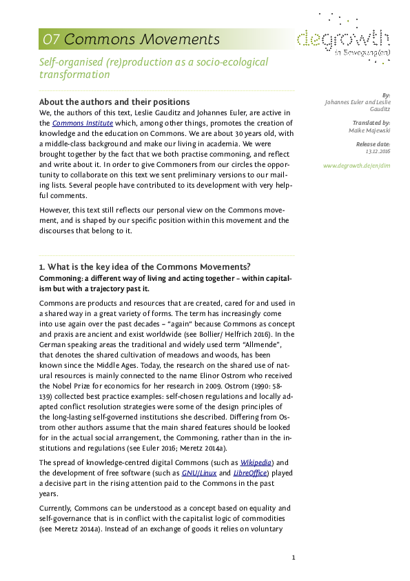 (PDF) Commons Movements: Self-organized (re)production as a social ...