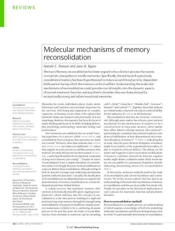 (PDF) Molecular Mechanisms of memory reconsolidation