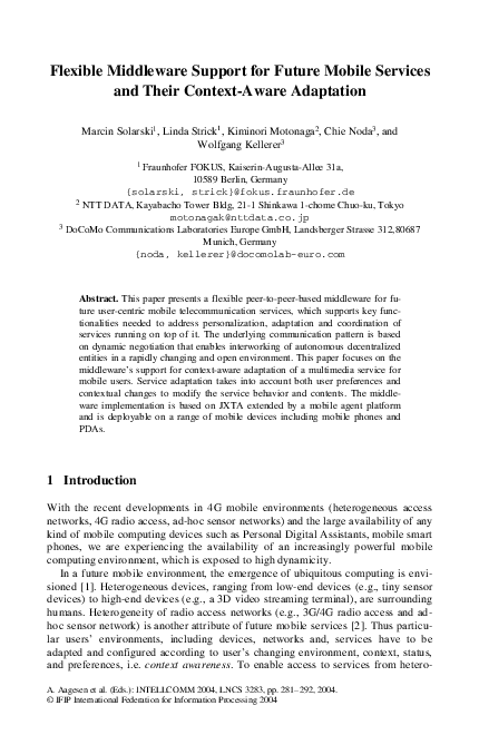 (PDF) Flexible Middleware Support for Future Mobile Services and Their Context-Aware Adaptation