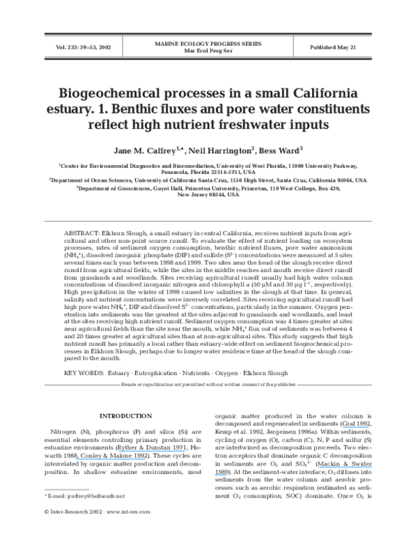 Pdf Nutrient Biogeochemistry In A Gulf Of Mexico Subterranean Estuary And Groundwater Derived