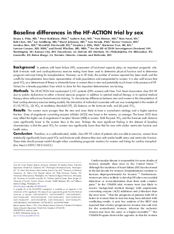 Pdf Baseline Differences In The Hf Action Trial By Sex Marianne