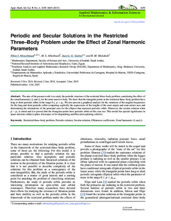 (PDF) Periodic and Secular Solutions in the Restricted Three–Body ...