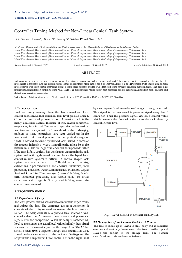 (PDF) Controller Tuning Method for Non-Linear Conical Tank System