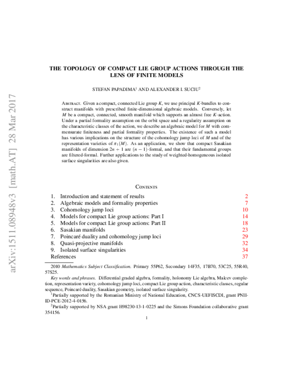 (PDF) THE TOPOLOGY OF COMPACT LIE GROUP ACTIONS THROUGH THE LENS OF FINITE MODELS