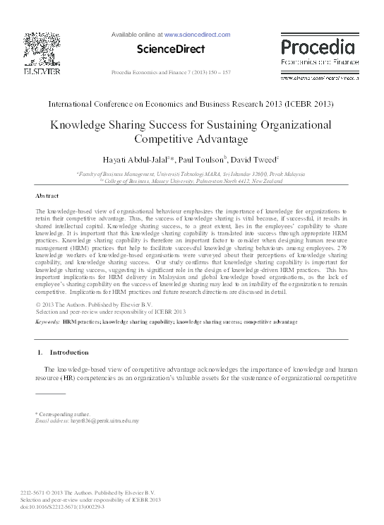 (PDF) Knowledge Sharing Success for Sustaining Organizational Competitive Advantage