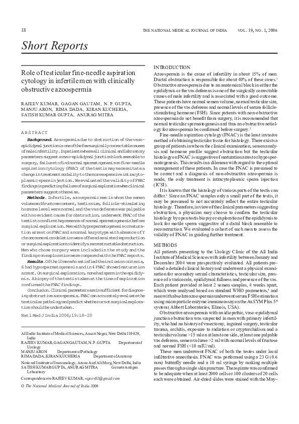 (PDF) Role of testicular fine-needle aspiration cytology in infertile ...