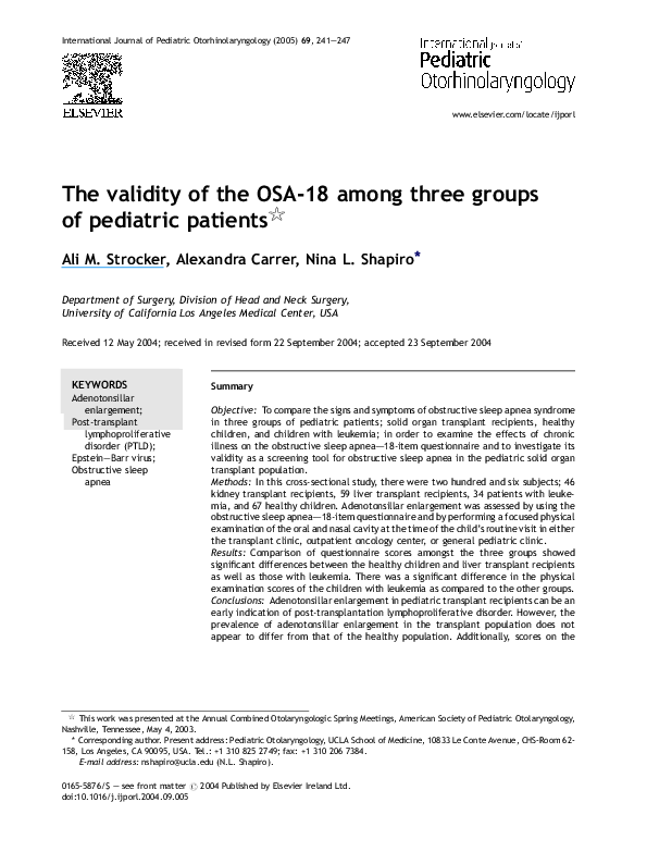 (PDF) The validity of the OSA-18 among three groups of pediatric patients