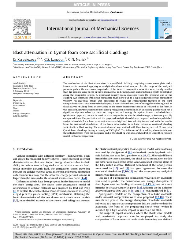 (PDF) Blast attenuation in Cymat foam core sacrificial claddings | Dora ...