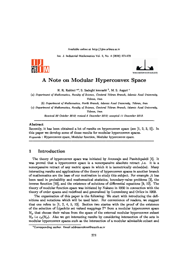 (PDF) A note on modular hyperconvex space | Hamidreza Rahimi - Academia.edu