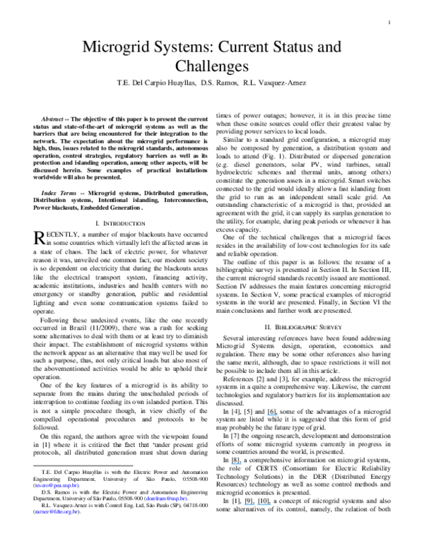 (PDF) Microgrid systems: Current status and challenges