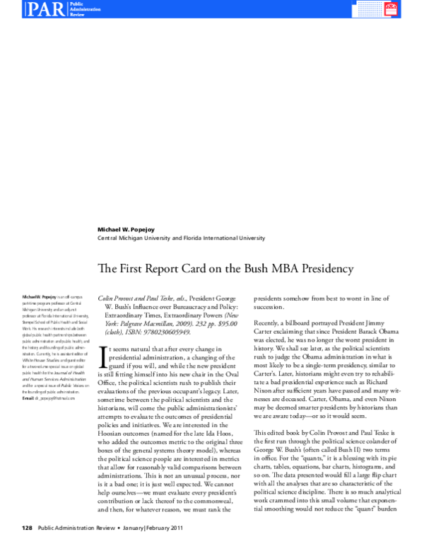 (PDF) The First Report Card on the Bush MBA Presidency