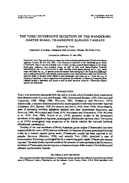 (PDF) THE TOXIC DUVERNOY'S SECRETION OF THE WANDERING GARTER SNAKE ...