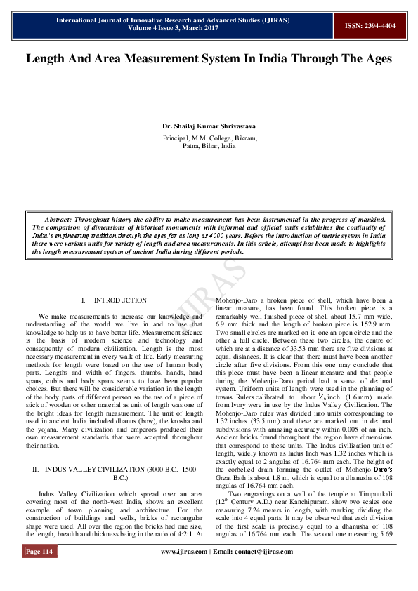 (PDF) Length And Area Measurement System In India Through The Ages