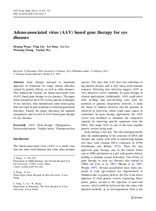 (PDF) Adeno-associated virus (AAV) based gene therapy for eye diseases
