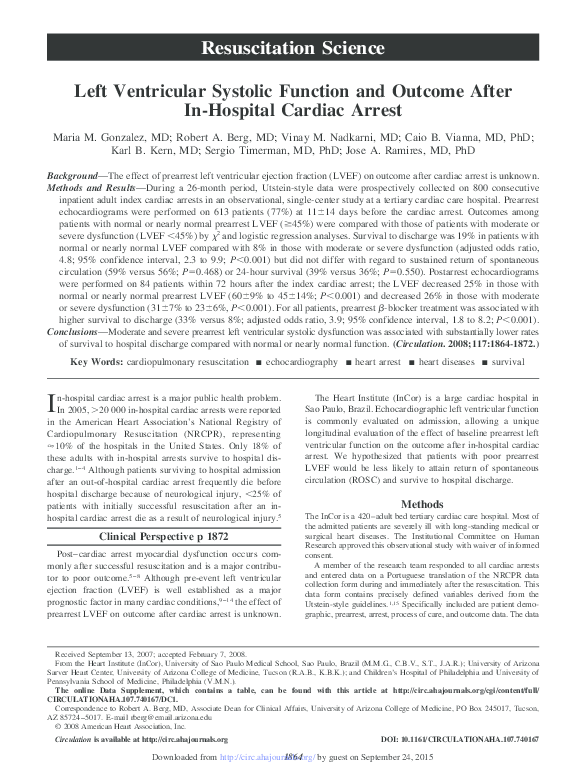 (PDF) Left Ventricular Systolic Function and Outcome After In-Hospital ...