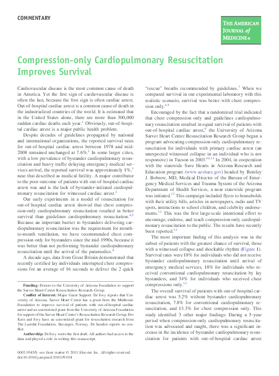 (PDF) Compression-only Cardiopulmonary Resuscitation Improves Survival