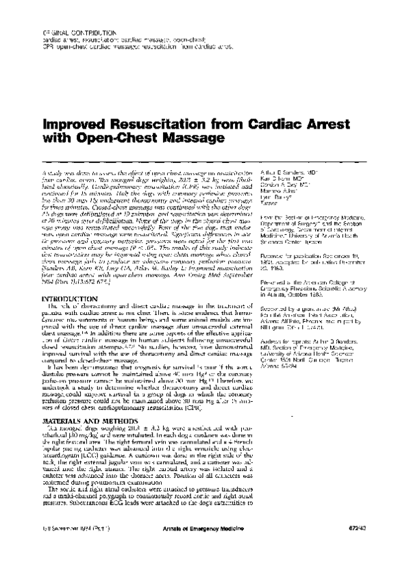 (PDF) Improved resuscitation from cardiac arrest with open-chest massage