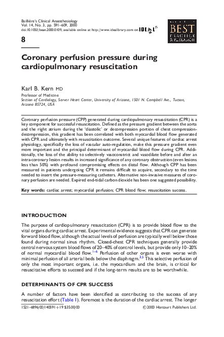 (PDF) Coronary perfusion pressure during cardiopulmonary resuscitation
