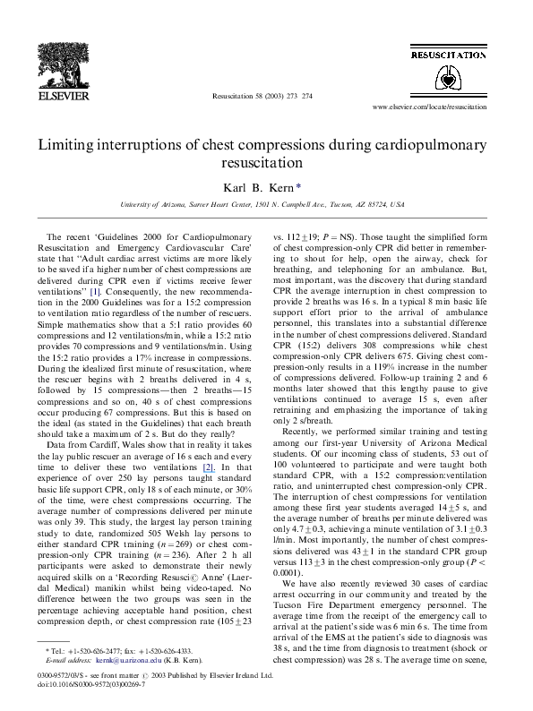 (PDF) Limiting interruptions of chest compressions during ...