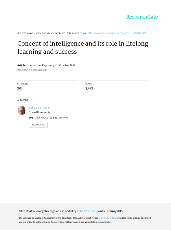 (PDF) Concept of intelligence and its role in lifelong learning and success