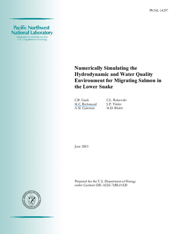 Pdf Numerically Simulating The Hydrodynamic And Water Quality Environment For Migrating Salmon