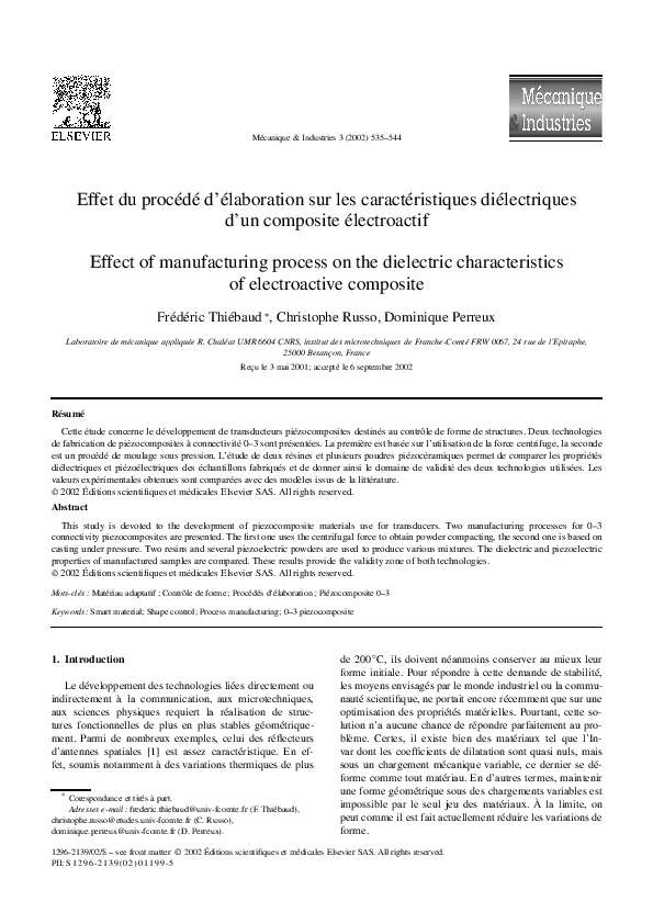 (PDF) Effet du proc d d' laboration sur les caract ristiques di lectriques d'un composite ...