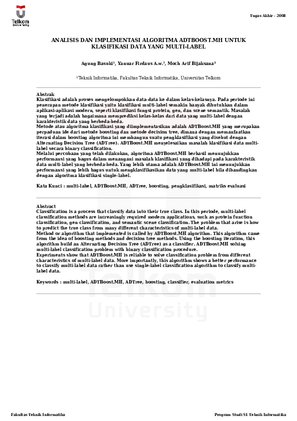 (PDF) ANALISIS DAN IMPLEMENTASI ALGORITMA ADTBOOST.MH UNTUK KLASIFIKASI DATA YANG MULTI-LABEL ...