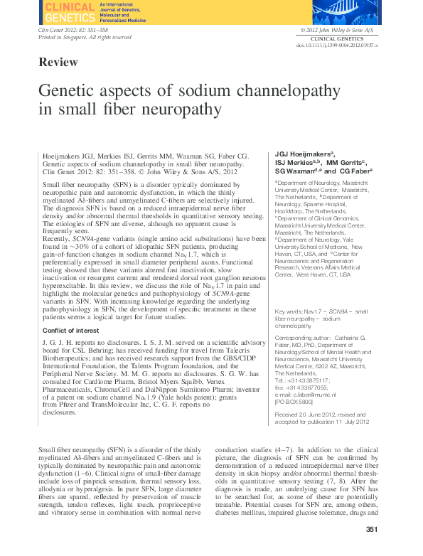(PDF) Genetic aspects of sodium channelopathy in small fiber neuropathy
