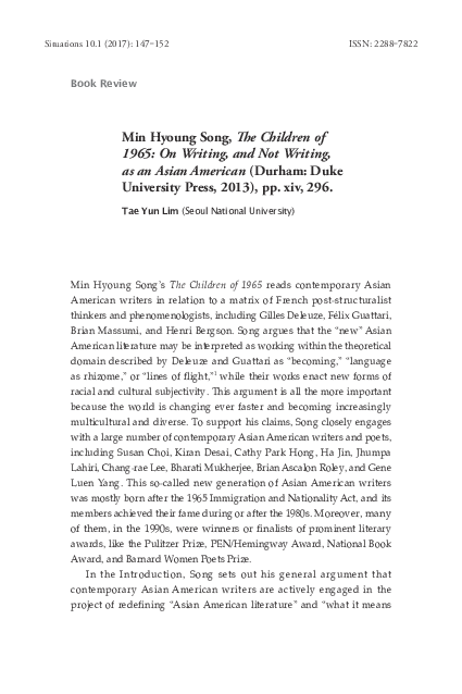 (PDF) Book Review of Min Hyoung Song, The Children of 1965: On Writing ...