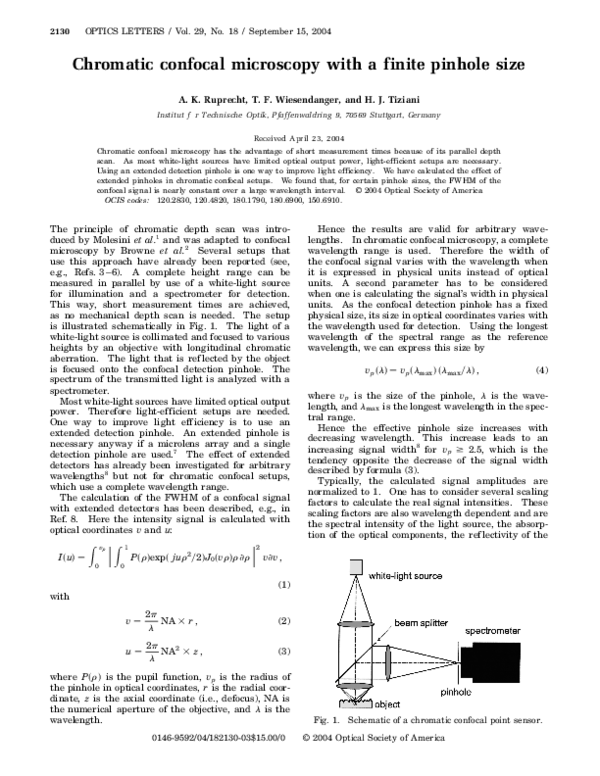 (PDF) Chromatic confocal microscopy with a finite pinhole size