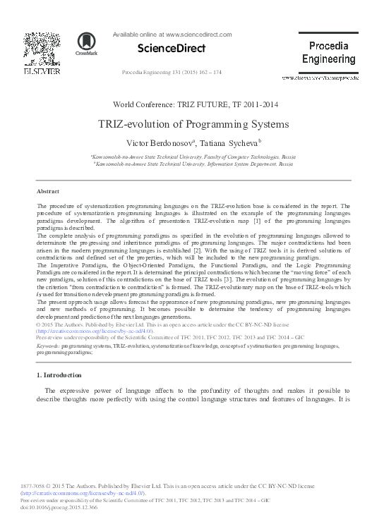 (PDF) Systematizing Programming Languages via TRIZ
